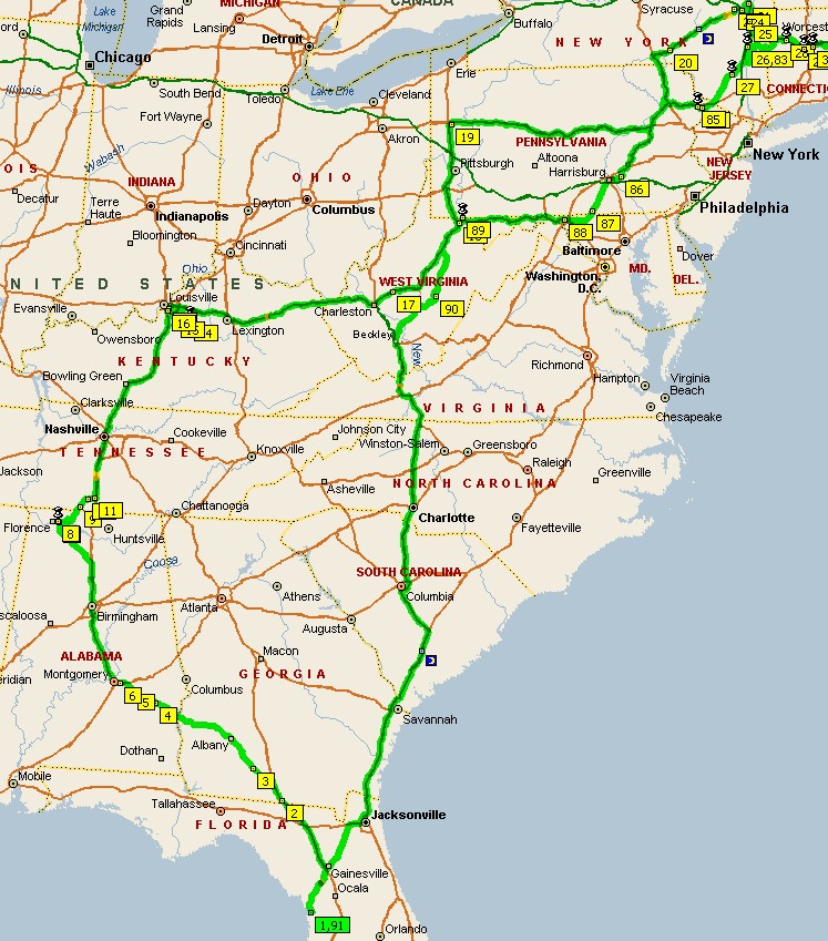 Map - Lower half of trip routing